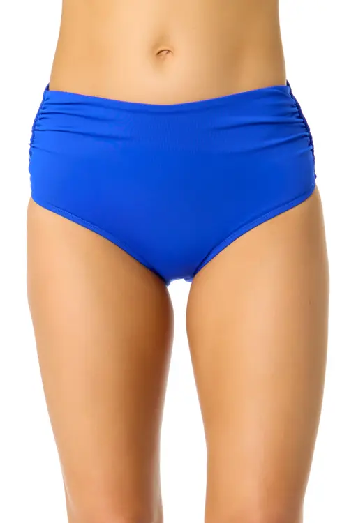 ANNE COLE Convertible High Waist Shirred Swim Bottom - Cobalt