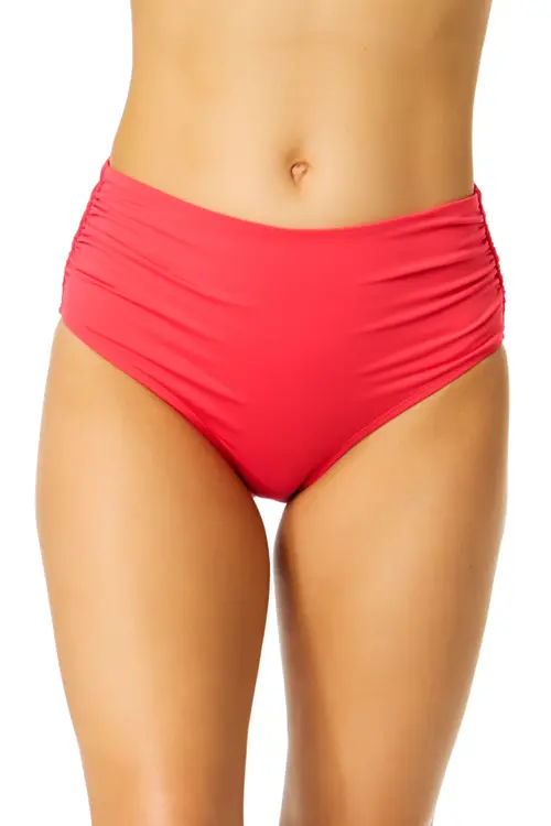 ANNE COLE Convertible High Waist Shirred Swim Bottom - Coral