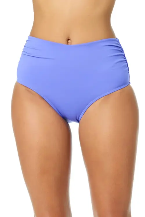 ANNE COLE Convertible High Waist Shirred Swim Bottom - Periwinkle