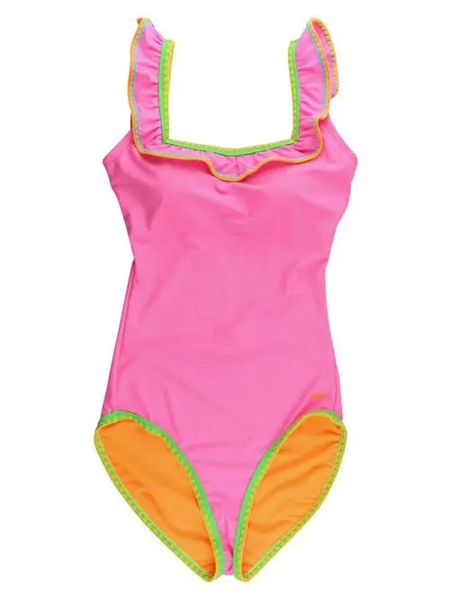 RUFFLEBUTTS Upf 50+ Crochet Ruffle One-piece Swimsuit - Neon Pink