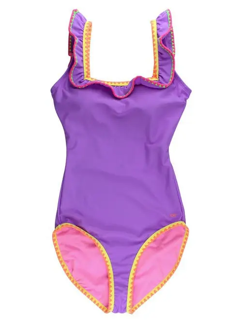 RUFFLEBUTTS Upf 50+ Crochet Ruffle One-piece Swimsuit - Neon Purple
