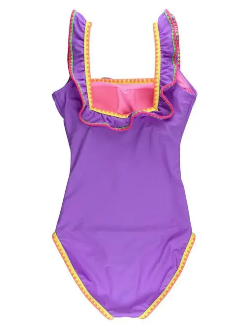 RUFFLEBUTTS Upf 50+ Crochet Ruffle One-piece Swimsuit - Neon Purple