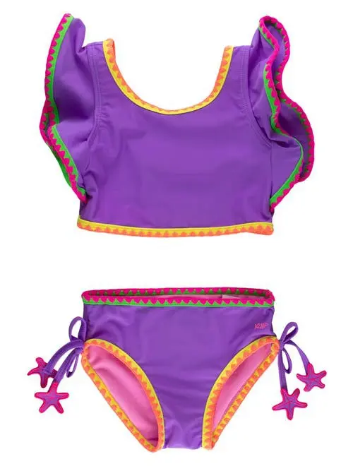 RUFFLEBUTTS Upf 50+ Crochet Detail Butterfly Tankini - Neon Purple