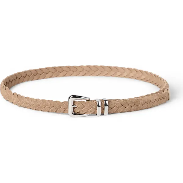 Brunello Cucinelli Braided Reversed Calfskin Belt - Hazelnut