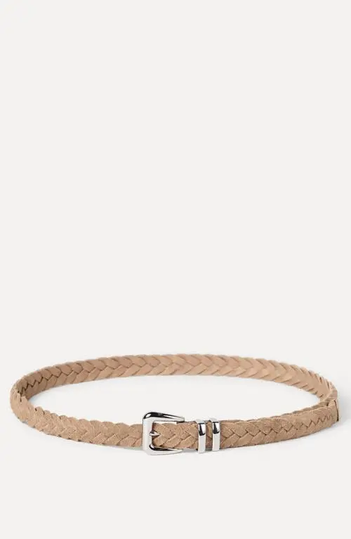 Brunello Cucinelli Braided Reversed Calfskin Belt - Hazelnut