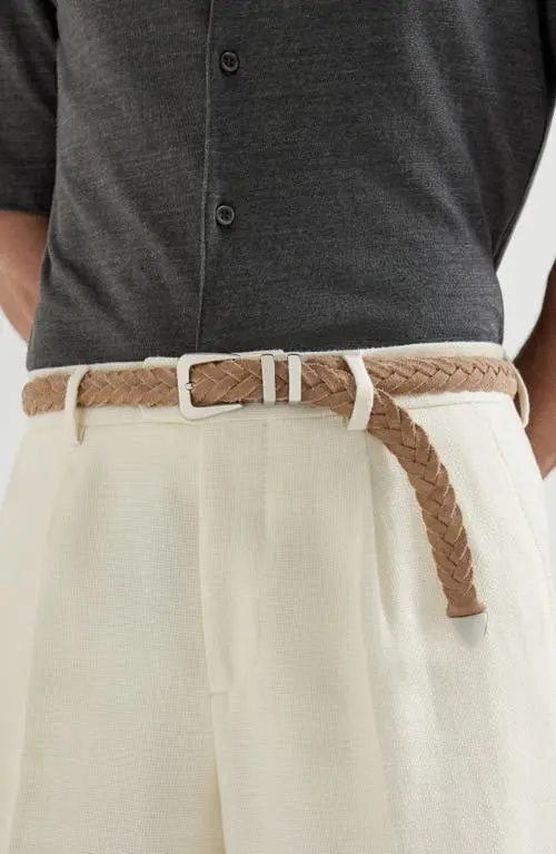 Brunello Cucinelli Braided Reversed Calfskin Belt - Hazelnut