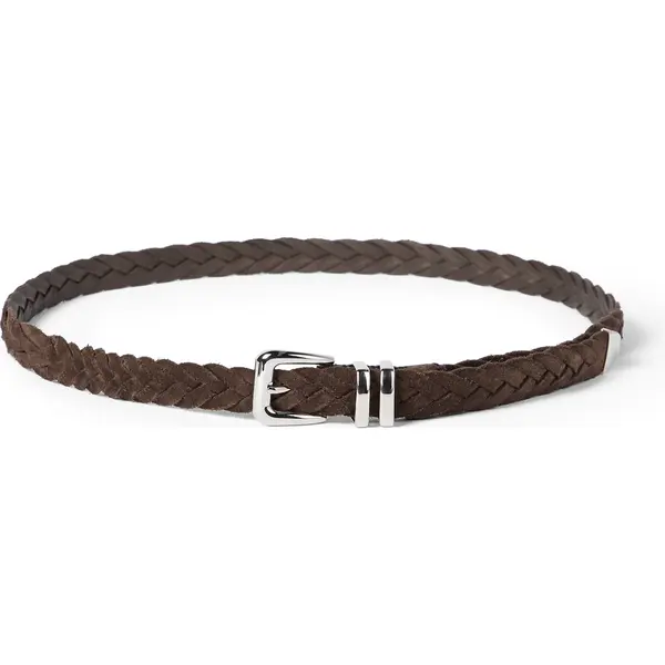 Brunello Cucinelli Braided Reversed Calfskin Belt - Rust Brown