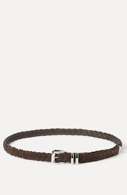 Brunello Cucinelli Braided Reversed Calfskin Belt - Rust Brown