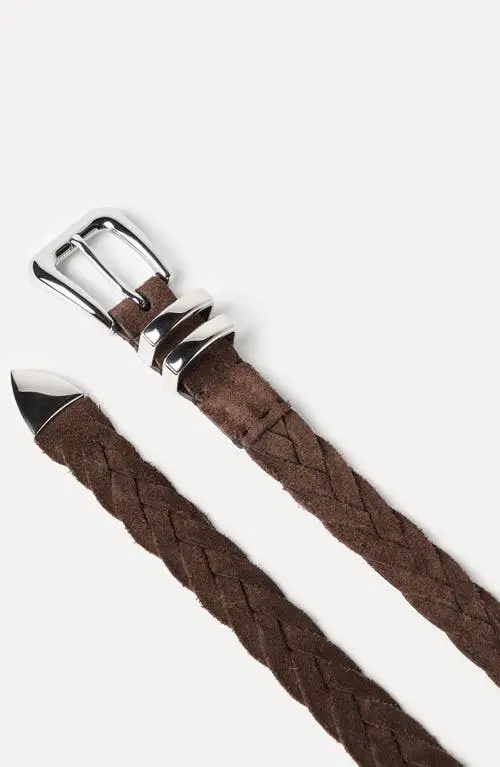Brunello Cucinelli Braided Reversed Calfskin Belt - Rust Brown
