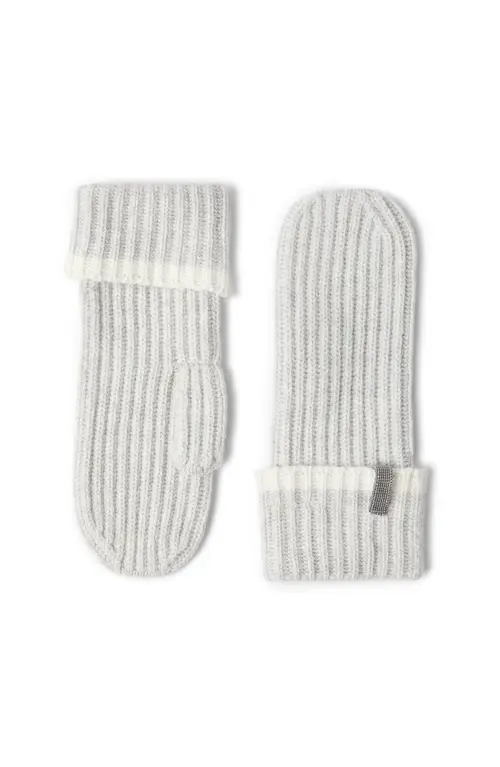 Brunello Cucinelli Knit Mittens With Monili - Light Grey