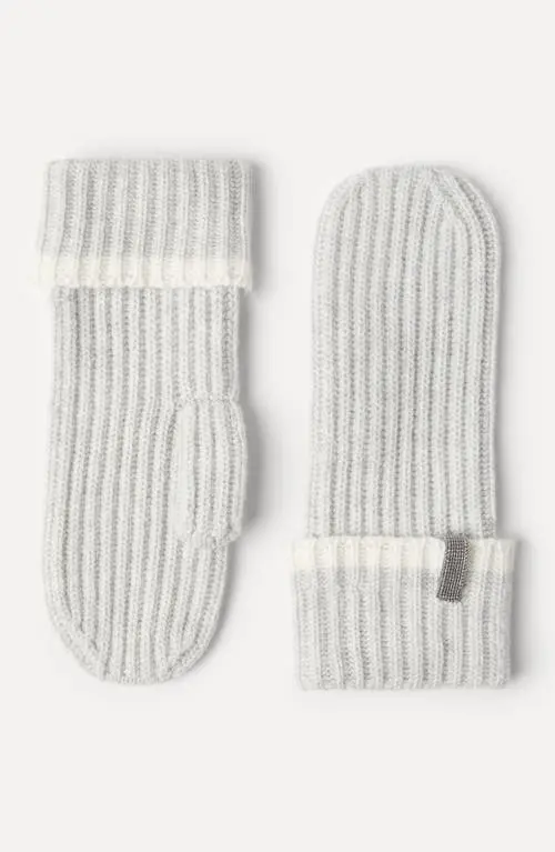 Brunello Cucinelli Knit Mittens With Monili - Light Grey