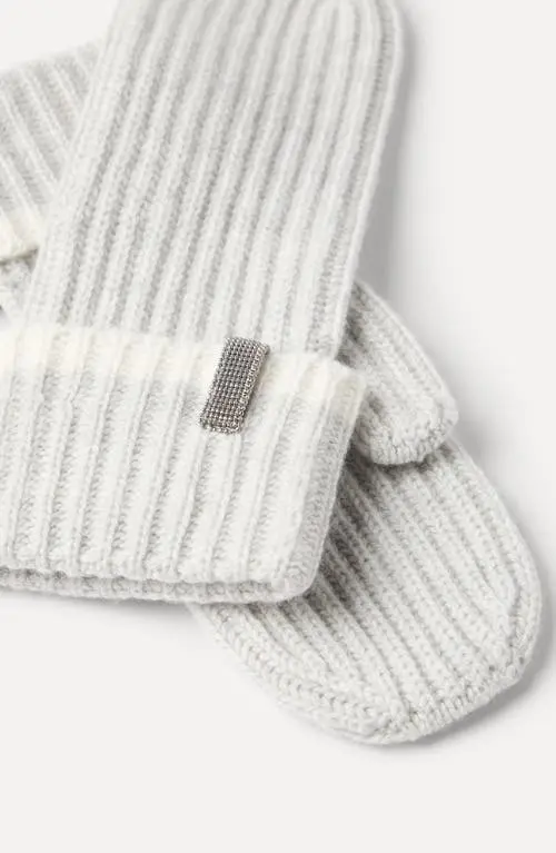 Brunello Cucinelli Knit Mittens With Monili - Light Grey
