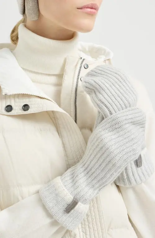 Brunello Cucinelli Knit Mittens With Monili - Light Grey