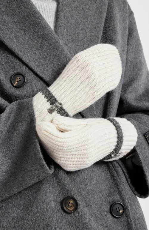Brunello Cucinelli Knit Mittens With Monili - Panama