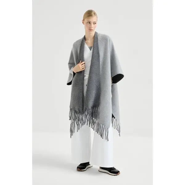 Brunello Cucinelli Wool And Cashmere Double Knit Poncho - Medium Grey