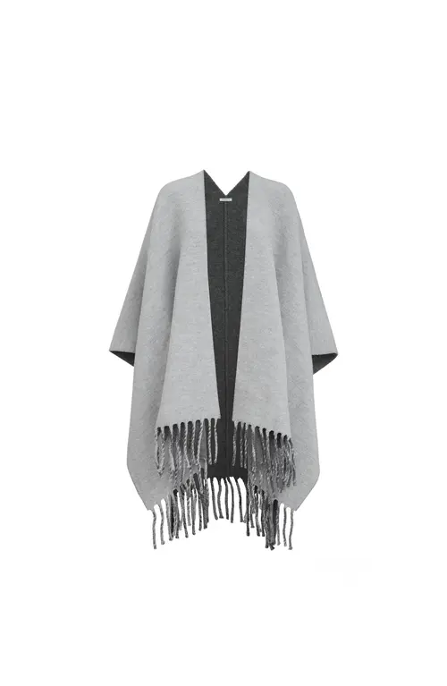 Brunello Cucinelli Wool And Cashmere Double Knit Poncho - Medium Grey