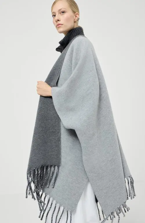 Brunello Cucinelli Wool And Cashmere Double Knit Poncho - Medium Grey