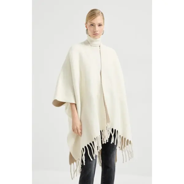 Brunello Cucinelli Wool And Cashmere Double Knit Poncho - Panama
