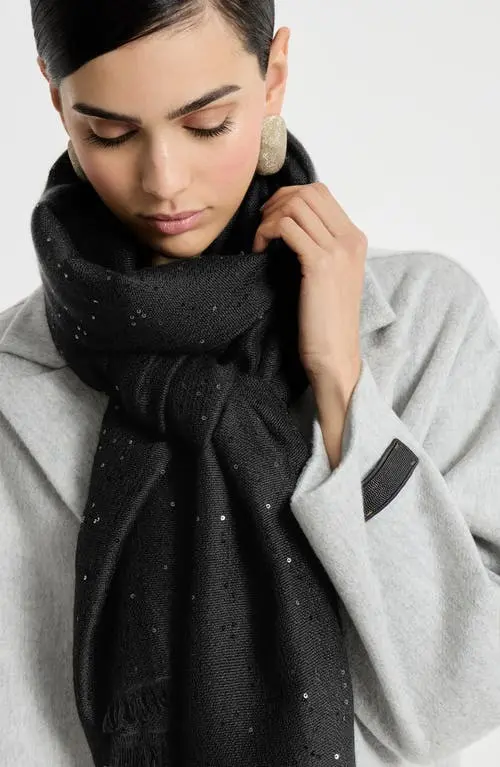 Brunello Cucinelli Cashmere And Silk Diamond Yarn Scarf - Black