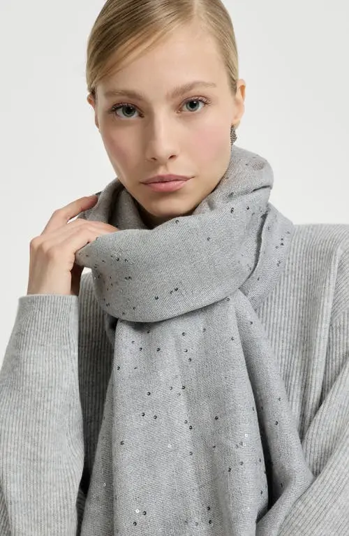 Brunello Cucinelli Cashmere And Silk Diamond Yarn Scarf - Light Grey