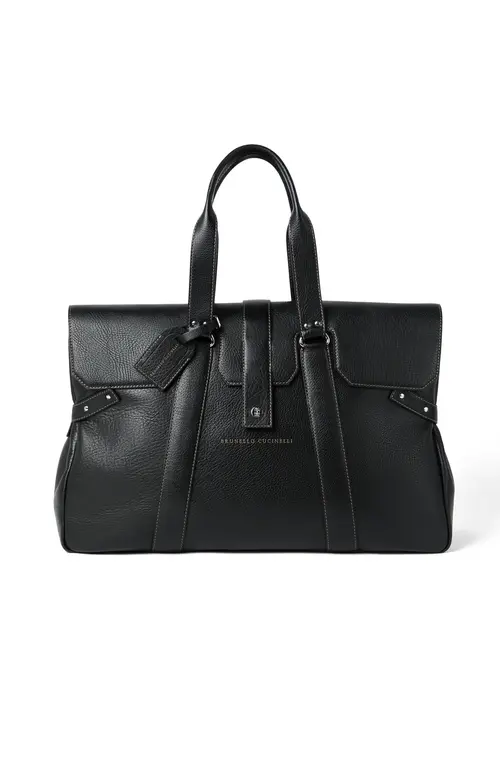 Brunello Cucinelli Grained Calfskin Country Weekender Bag - Black