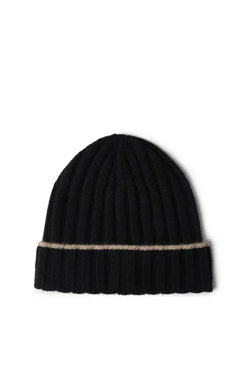 Brunello Cucinelli Cashmere Rib Knit Beanie - Black
