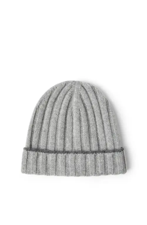 Brunello Cucinelli Cashmere Rib Knit Beanie - Light Grey