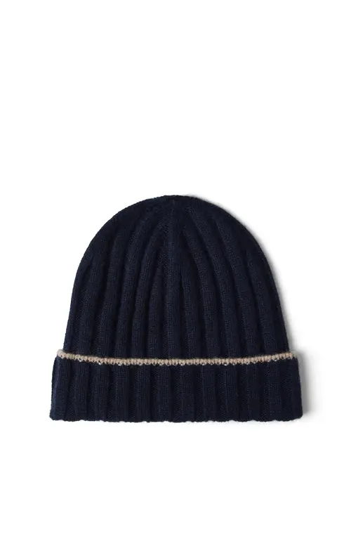 Brunello Cucinelli Cashmere Rib Knit Beanie - Navy Blue