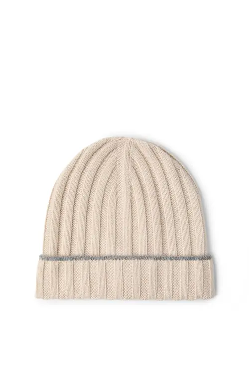 Brunello Cucinelli Cashmere Rib Knit Beanie - Sand