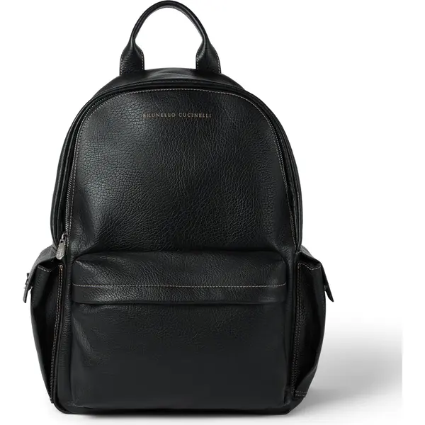 Brunello Cucinelli Grained Calfskin Leather Travel Backpack - Black