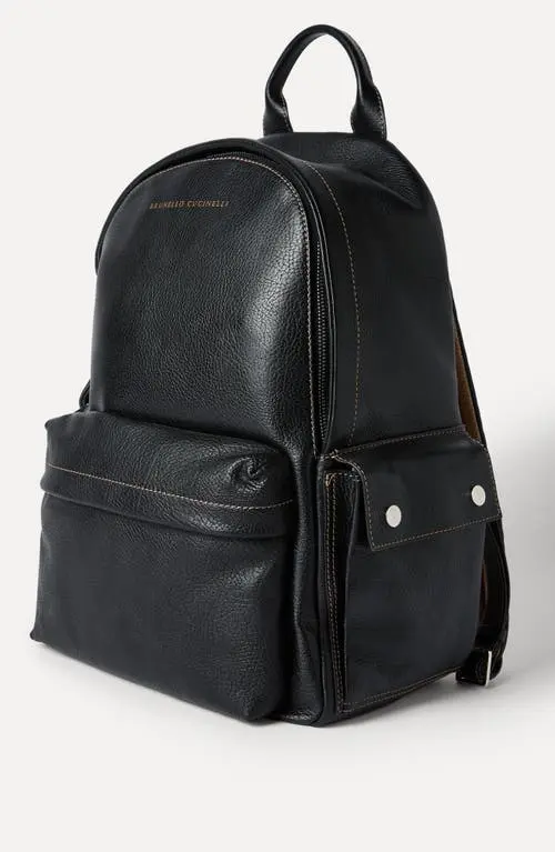 Brunello Cucinelli Grained Calfskin Leather Travel Backpack