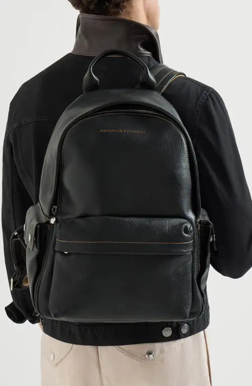 Brunello Cucinelli Grained Calfskin Leather Travel Backpack