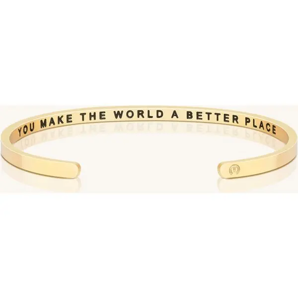 MANTRA You Make The World A Better Place Stainless Steel Open Cuff Bracelet - Inside - Yellow Gold
