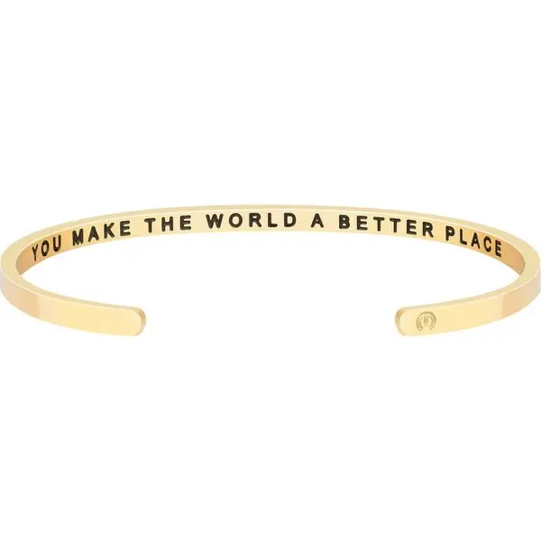 MANTRA You Make The World A Better Place Stainless Steel Open Cuff Bracelet - Inside - Yellow Gold