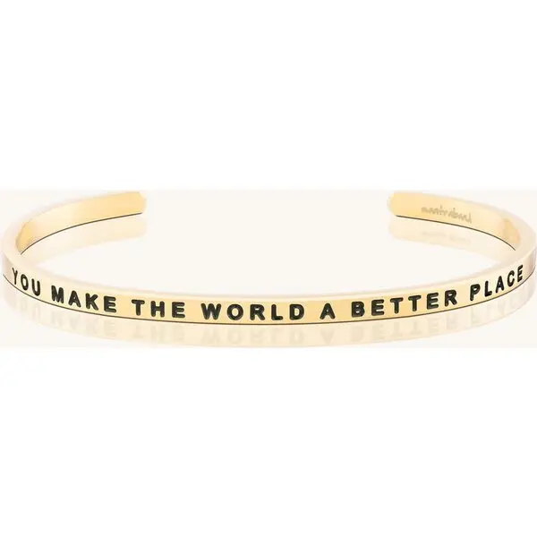 MANTRA You Make The World A Better Place Stainless Steel Open Cuff Bracelet - Outside - Yellow Gold