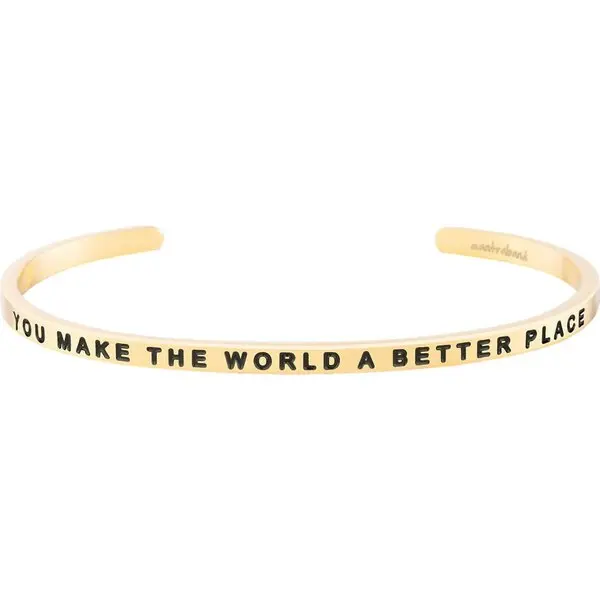 MANTRA You Make The World A Better Place Stainless Steel Open Cuff Bracelet - Outside - Yellow Gold