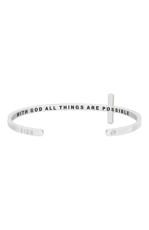 MANTRA Cross Cuff Bracelet - Matthew 19:26 - Silver