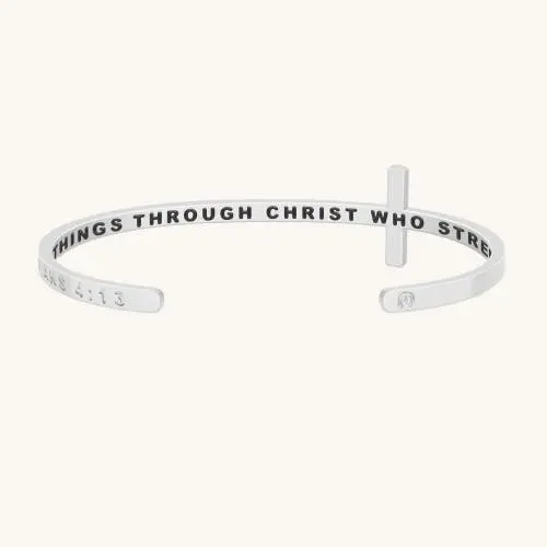 MANTRA Cross Cuff Bracelet - Philippians 4:13 - Silver