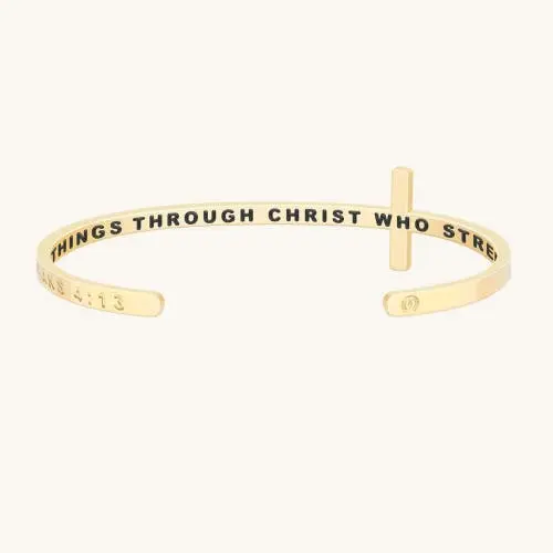 MANTRA Cross Cuff Bracelet - Philippians 4:13 - Yellow Gold