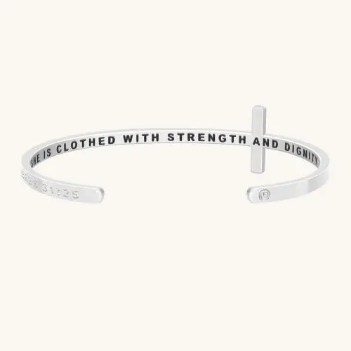 MANTRA Cross Cuff Bracelet - Proverbs 3:16 - Silver