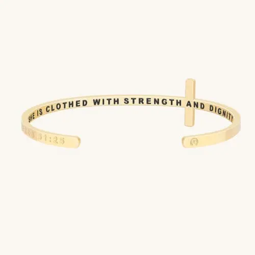 MANTRA Cross Cuff Bracelet - Proverbs 3:16 - Yellow Gold