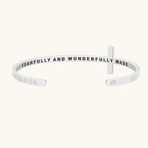 MANTRA Cross Cuff Bracelet - Psalm 139:14 - Silver