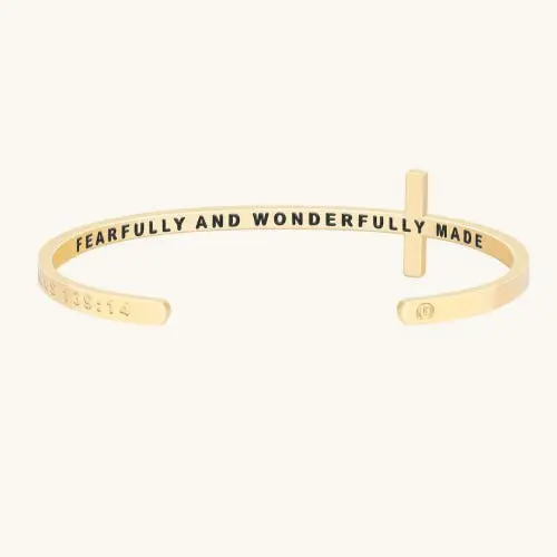 MANTRA Cross Cuff Bracelet - Psalm 139:14 - Yellow Gold