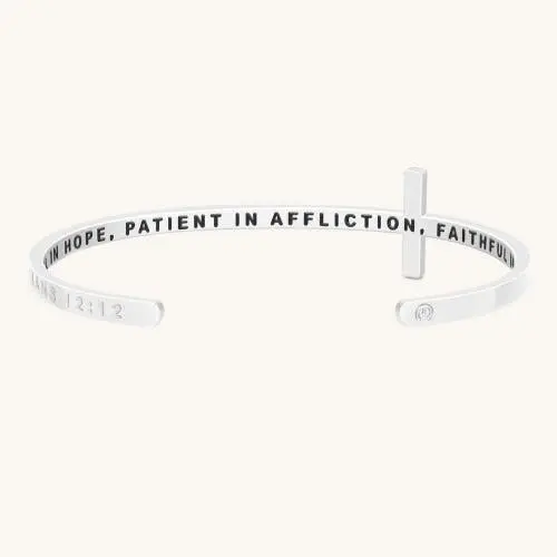 MANTRA Cross Cuff Bracelet - Romans 12:12 - Silver