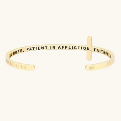 MANTRA Cross Cuff Bracelet - Romans 12:12 - Yellow Gold