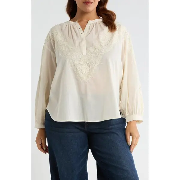 Vince Camuto Lace Half Placket Top - New Ivory