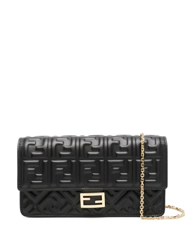 Fendi Bagette Leather Wallet On Chain - Black