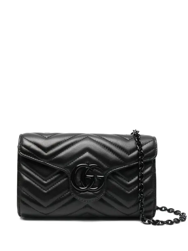 Gucci Gg Marmont Leather Wallet On Chain - Black