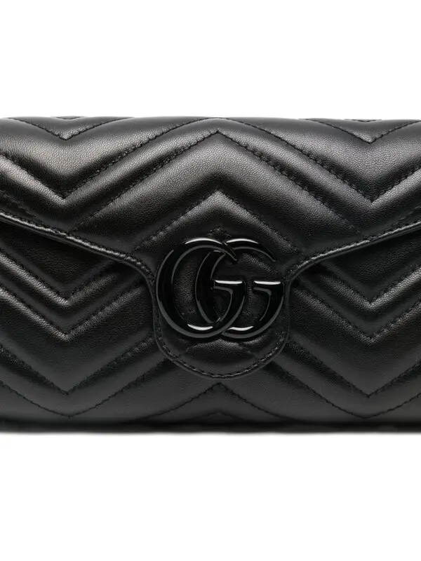 Gucci Gg Marmont Leather Wallet On Chain - Black