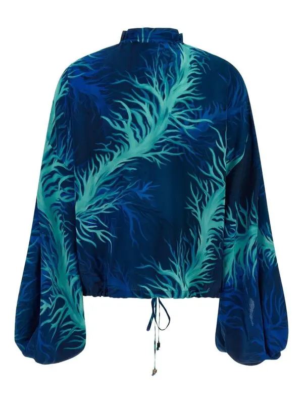 F.R.S FOR RESTLESS SLEEPERS Printed Silk Blouse With Ruffle Collar - Blue